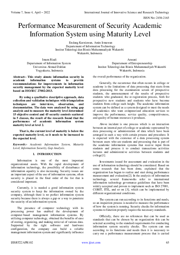 (PDF) Performance Measurement of Security Academic Information System using Maturity Level