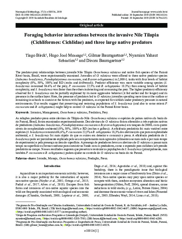 (PDF) Foraging behavior interactions between the invasive Nile Tilapia ...