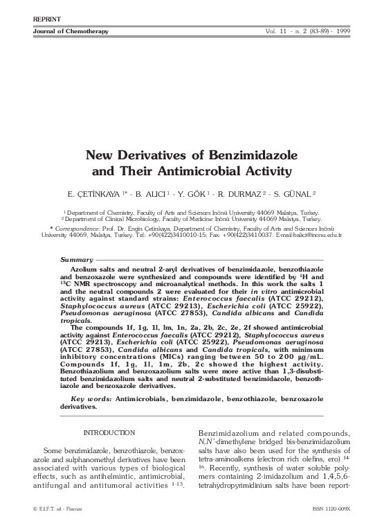 (PDF) New Derivatives of Benzimidazole and Their Antimicrobial Activity