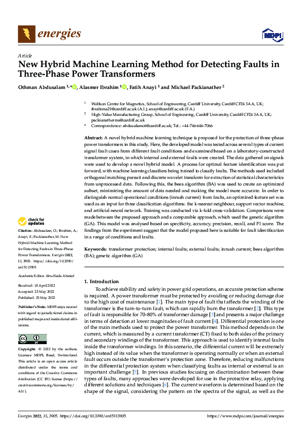 (PDF) New Hybrid Machine Learning Method for Detecting Faults in Three-Phase Power Transformers