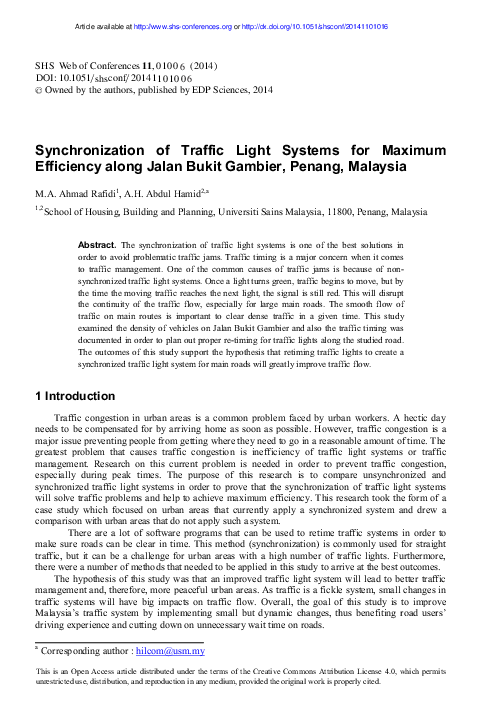 (PDF) Synchronization of Traffic Light Systems for Maximum Efficiency ...