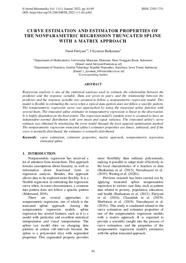 (PDF) Curve Estimation and Estimator Properties of the Nonparametric Regression Truncated Spline ...