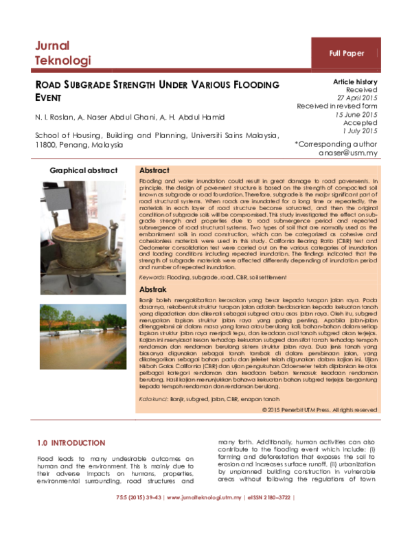 (PDF) Road Subgrade Strength Under Various Flooding Event