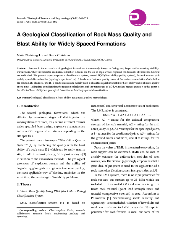 (PDF) A Geological Classification of Rock Mass Quality and Blast ...