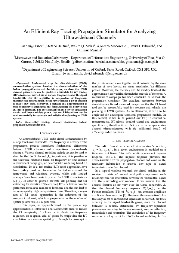 (PDF) An Efficient Ray Tracing Propagation Simulator for Analyzing Ultrawideband Channels