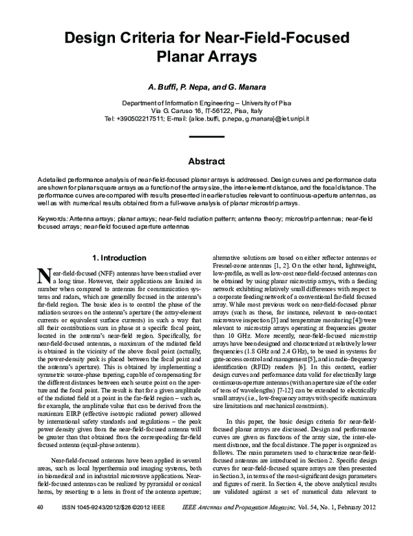 (PDF) Design Criteria for Near-Field-Focused Planar Arrays
