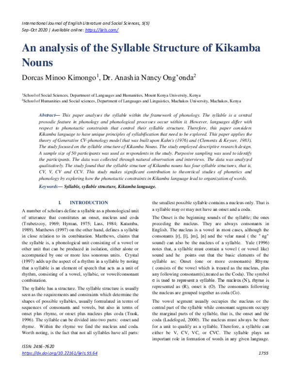 (PDF) An analysis of the Syllable Structure of Kikamba Nouns