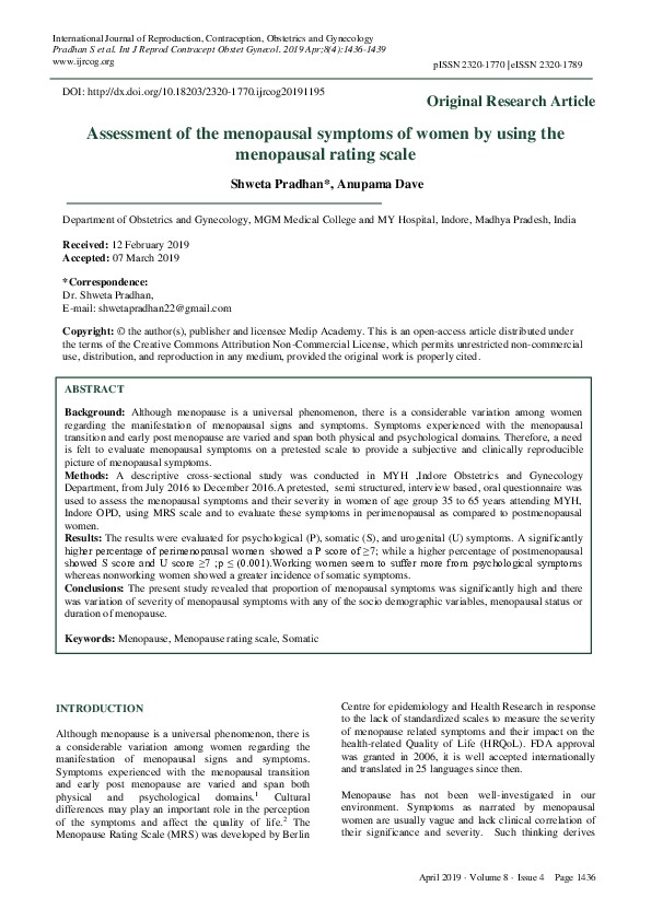 (PDF) Assessment of the menopausal symptoms of women by using the ...