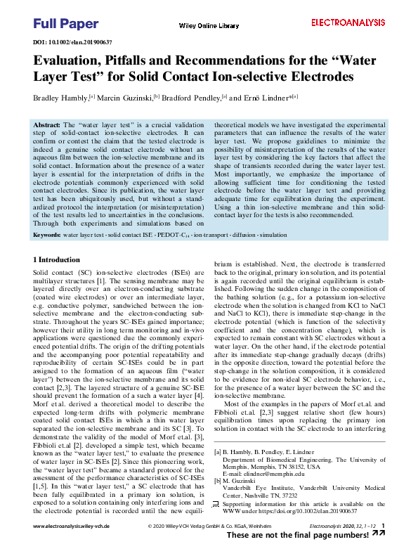 (PDF) Evaluation, Pitfalls and Recommendations for the “Water Layer ...