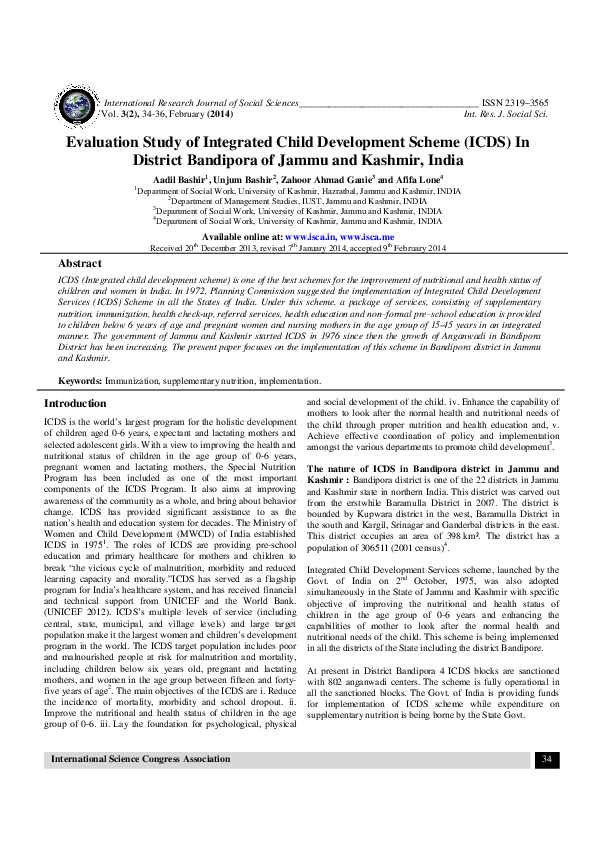 (PDF) Evaluation Study of Integrated Child Development Scheme (ICDS) In ...