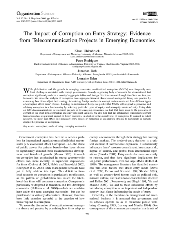 (PDF) The Impact of Corruption on Entry Strategy: Evidence from ...