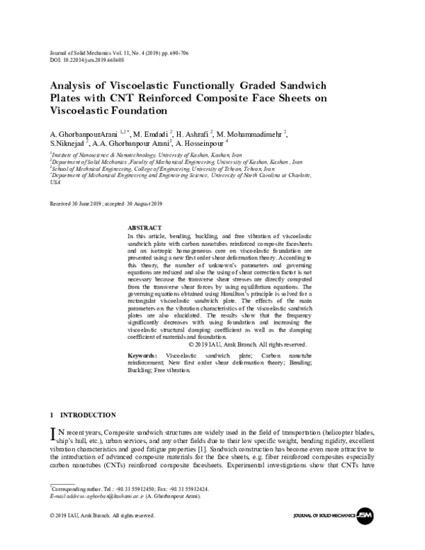 (PDF) Elastic Foundation Analysis of Uniformly Loaded Functionally Graded Viscoelastic Sandwich ...