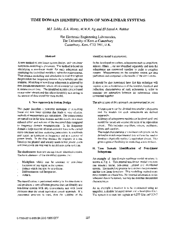 Pdf Time Domain Identification Of Non Linear Systems