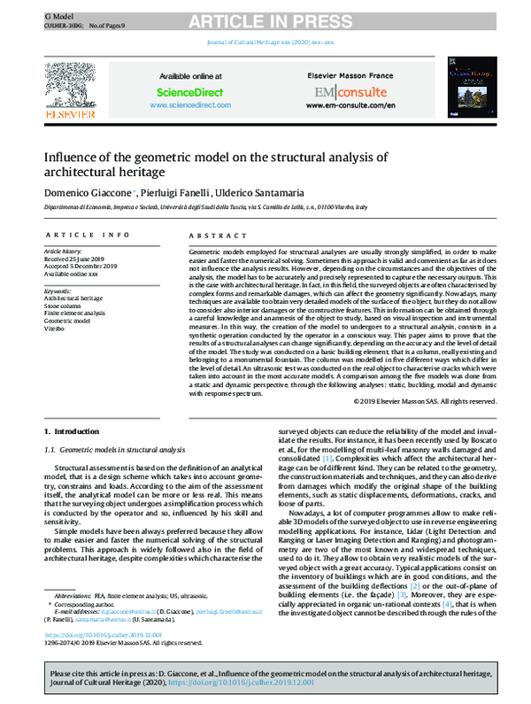 (PDF) Influence of the geometric model on the structural analysis of architectural heritage ...
