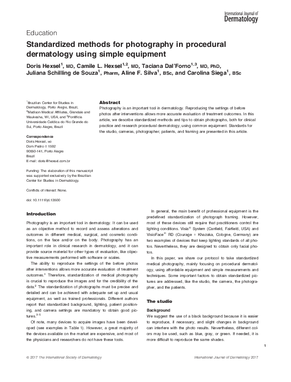 (PDF) Standardized methods for photography in procedural dermatology ...