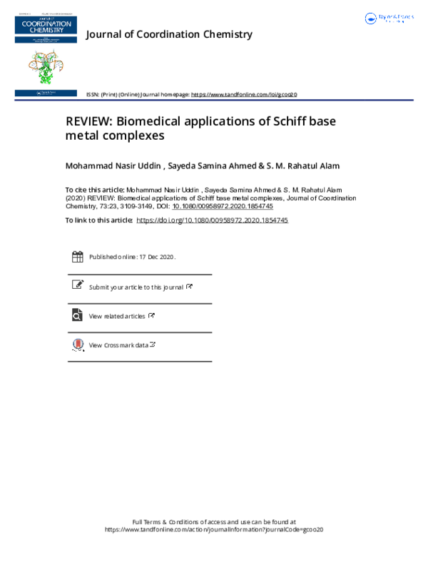 (PDF) REVIEW: Biomedical applications of Schiff base metal complexes