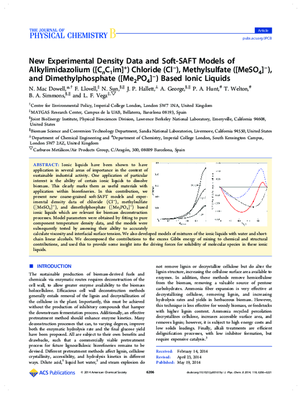 (PDF) New Experimental Density Data and Soft-SAFT Models of Alkylimidazolium ([CnC1im ...