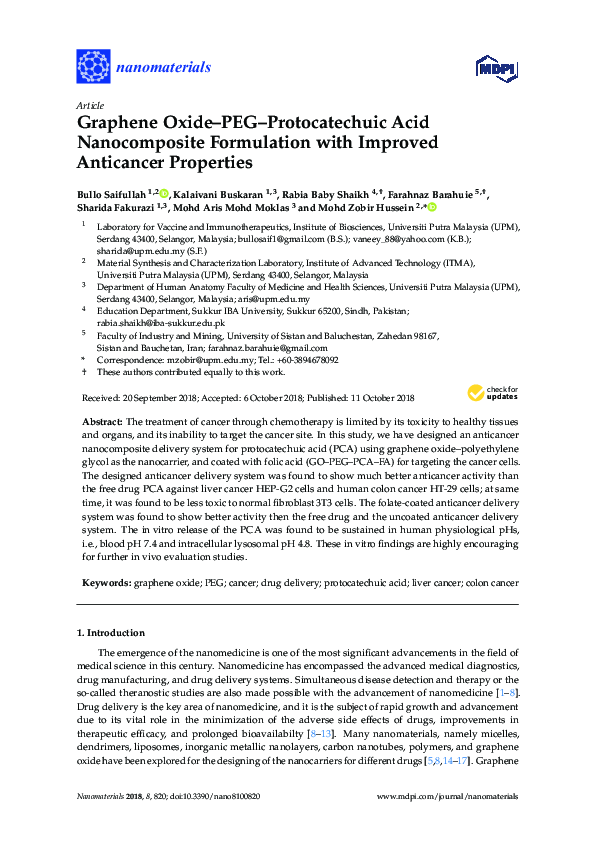 (PDF) Graphene Oxide–PEG–Protocatechuic Acid Nanocomposite Formulation ...