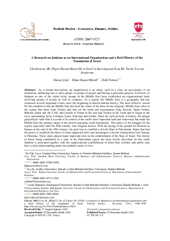 (PDF) A Research on Judaism as an International Organization and a ...