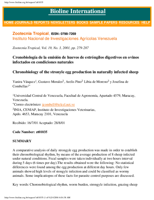 (PDF) Cronobiología de la emisión de huevos de estróngilos digestivos en ovinos infectados en ...