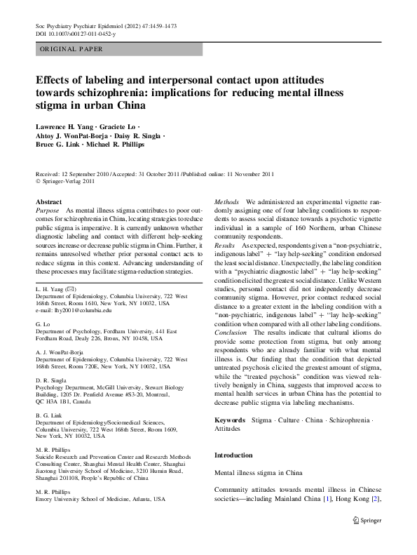 (PDF) Effects of labeling and interpersonal contact upon attitudes ...