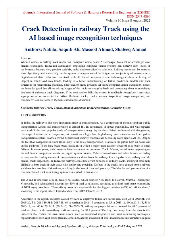 Pdf Crack Detection In Railway Track Using The Ai Based Image Recognition Techniques