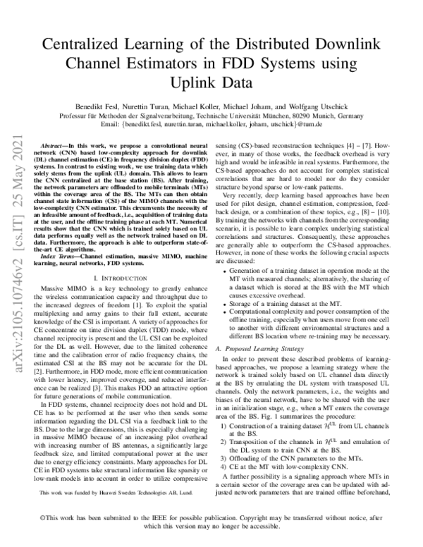 (PDF) Centralized Learning of the Distributed Downlink Channel ...