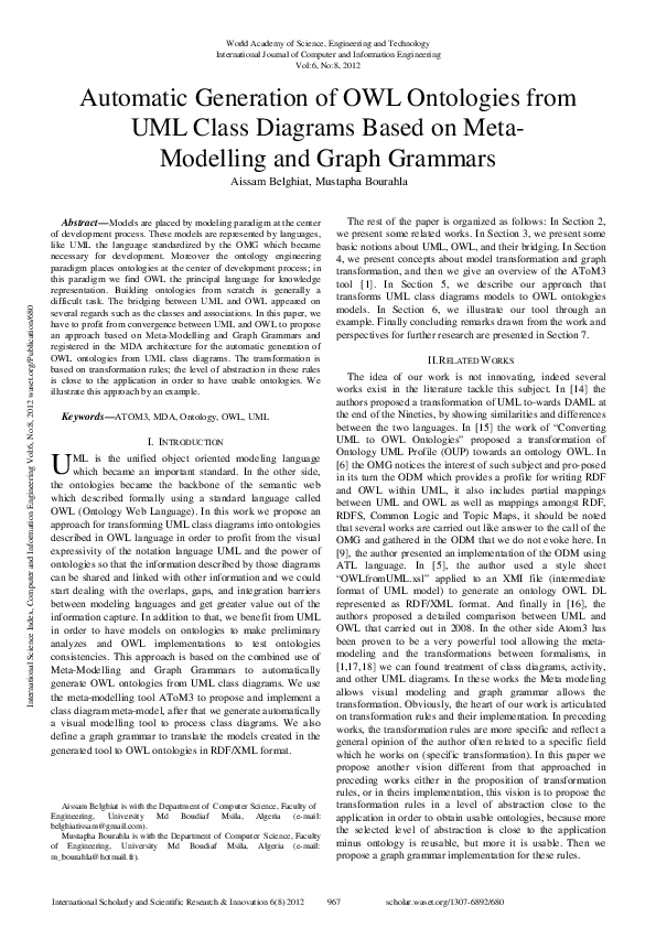 Pdf Automatic Generation Of Owl Ontologies From Uml Class Diagrams