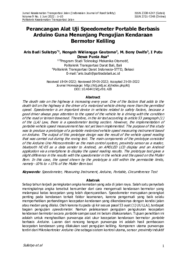 Pdf Perancangan Alat Uji Speedometer Portable Berbasis Arduino Guna