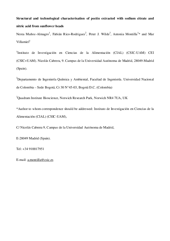 Pdf Structural And Technological Characterization Of Pectin Extracted