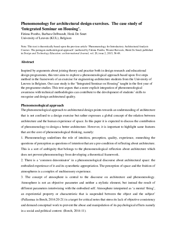 (PDF) Phenomenology for architectural design exercises: the case study of "Integrated Seminar on ...