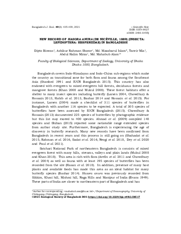 (PDF) New record of Hasora anura (de Nicéville, 1889) (Insecta ...