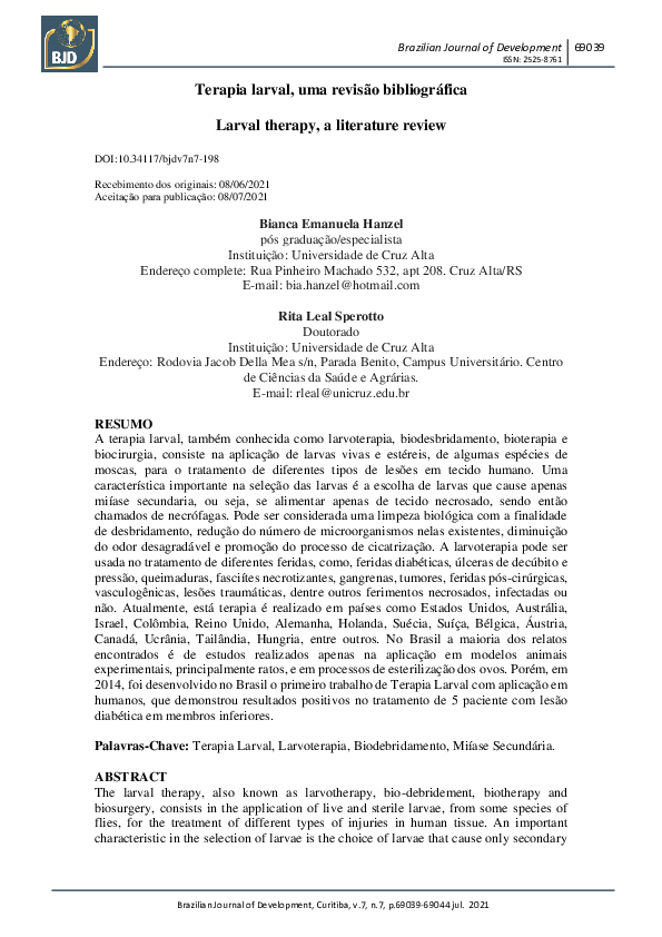 (PDF) Terapia larval, uma revisão bibliográfica / Larval therapy, a ...