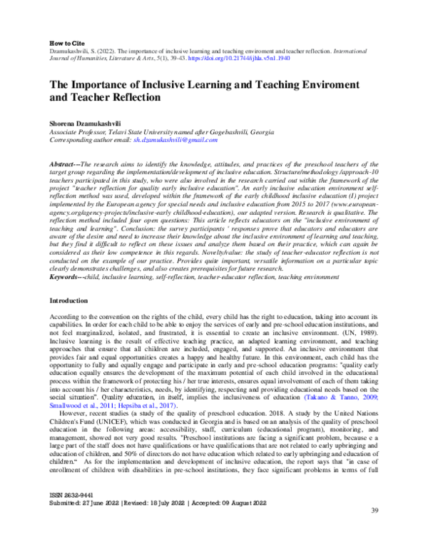 (PDF) Importance of Inclusive Learning and Teaching Enviroment and ...