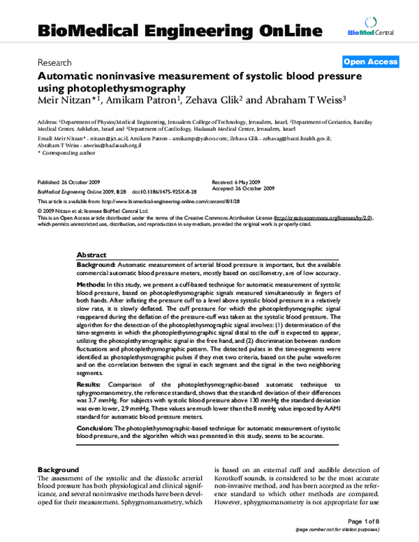 (PDF) Automatic noninvasive measurement of systolic blood pressure ...