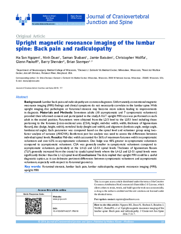 (PDF) Upright magnetic resonance imaging of the lumbar spine: Back pain ...