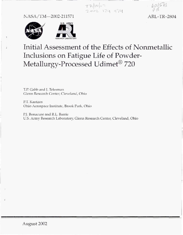 (PDF) Initial Assessment of the Effects of Nonmetallic Inclusions on ...