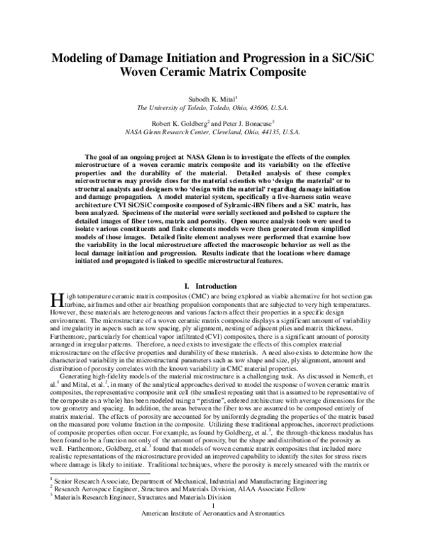 (PDF) Modeling of Damage Initiation and Progression in a SiC/SiC Woven Ceramic Matrix Composite ...