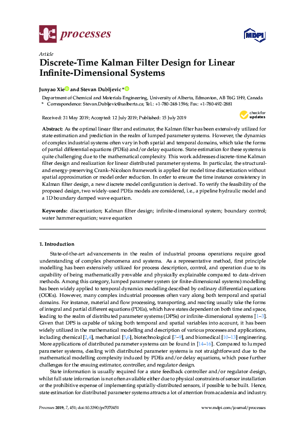Pdf Discrete Time Kalman Filter Design For Linear Infinite