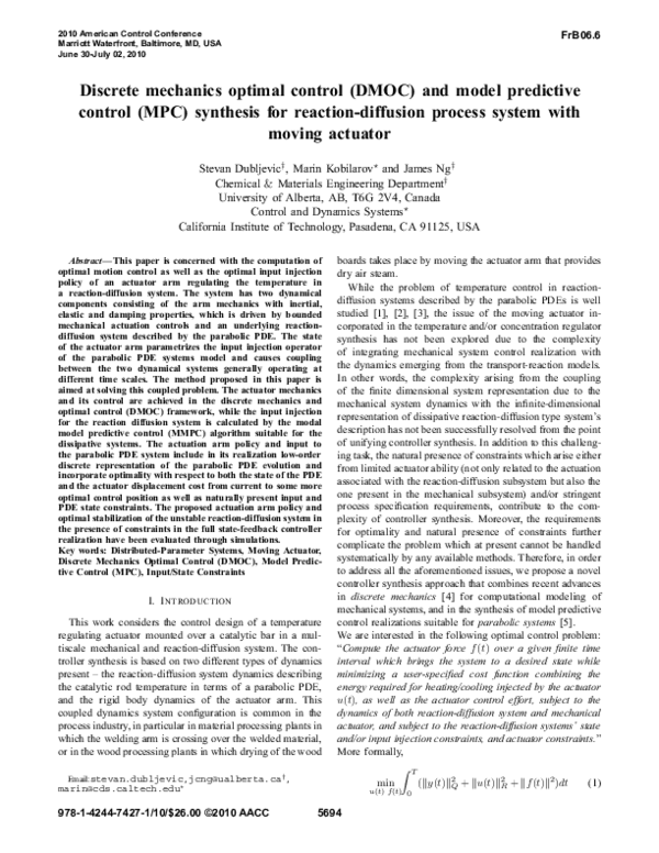 (PDF) Discrete mechanics optimal control (DMOC) and model predictive control (MPC) synthesis for ...