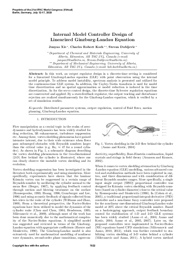 (PDF) Internal Model Controller Design of Linearized Ginzburg-Landau Equation