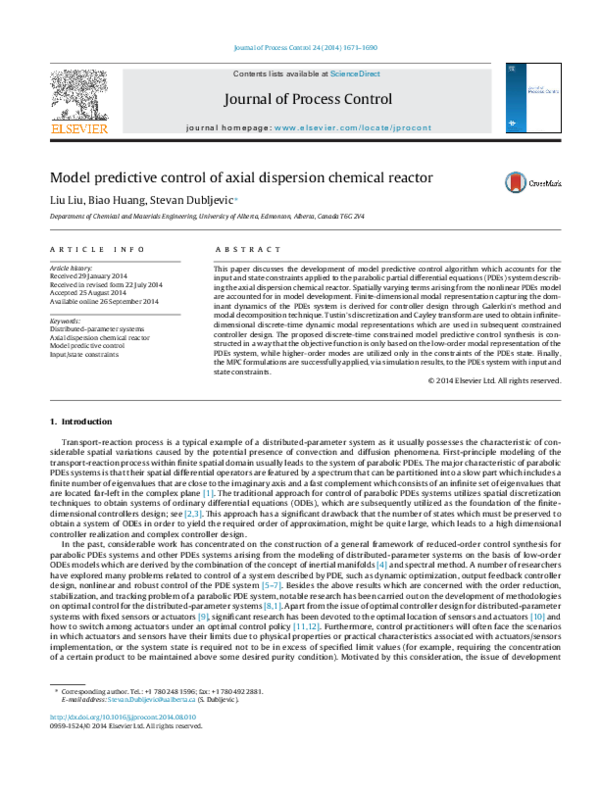 (PDF) Model predictive control of axial dispersion chemical reactor