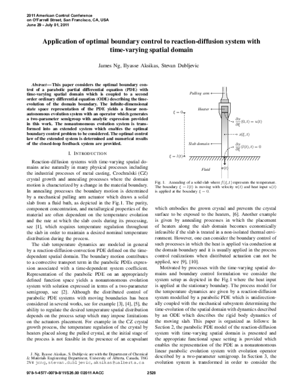 Pdf Application Of Optimal Boundary Control To Reaction Diffusion System With Time Varying