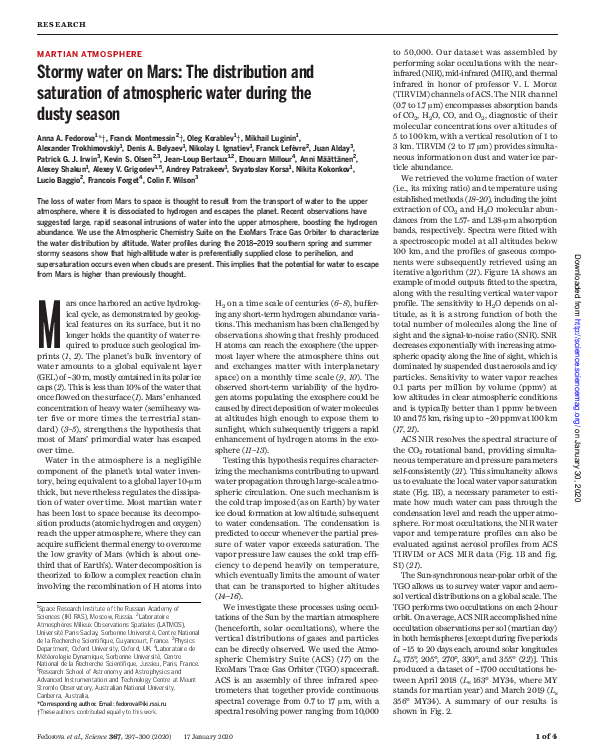 (PDF) Stormy water on Mars: The distribution and saturation of ...