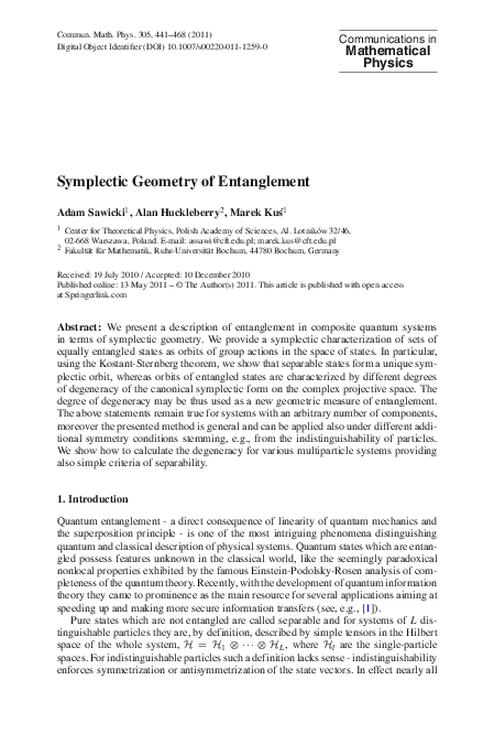 (PDF) Symplectic Geometry of Entanglement