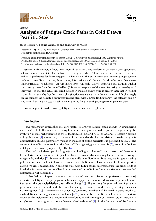(PDF) Analysis of Fatigue Crack Paths in Cold Drawn Pearlitic Steel