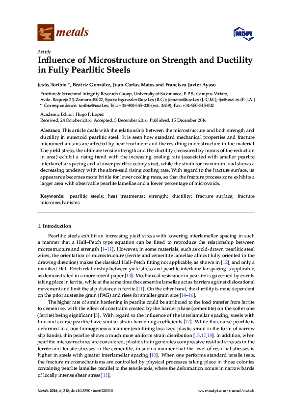 Pdf Influence Of Microstructure On Strength And Ductility In Fully Pearlitic Steels