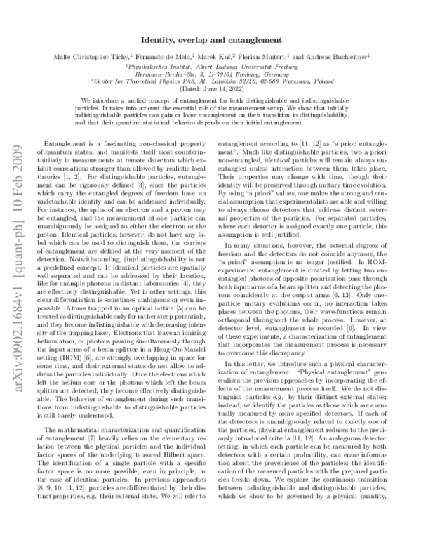 (PDF) Identity, overlap and entanglement