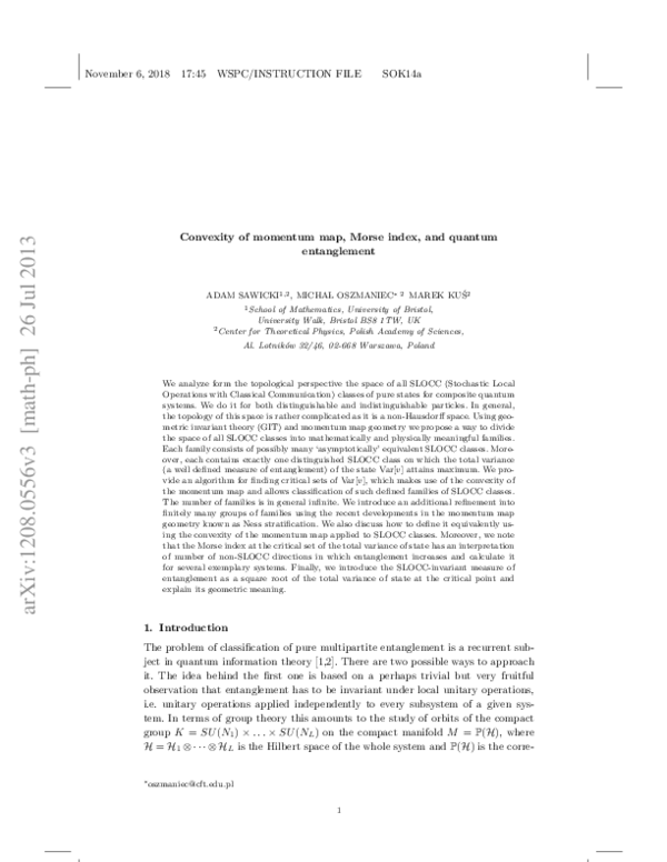(PDF) Convexity of momentum map, Morse index, and quantum entanglement
