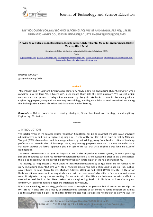 (PDF) Methodology for developing teaching activities and materials for use in fluid mechanics ...